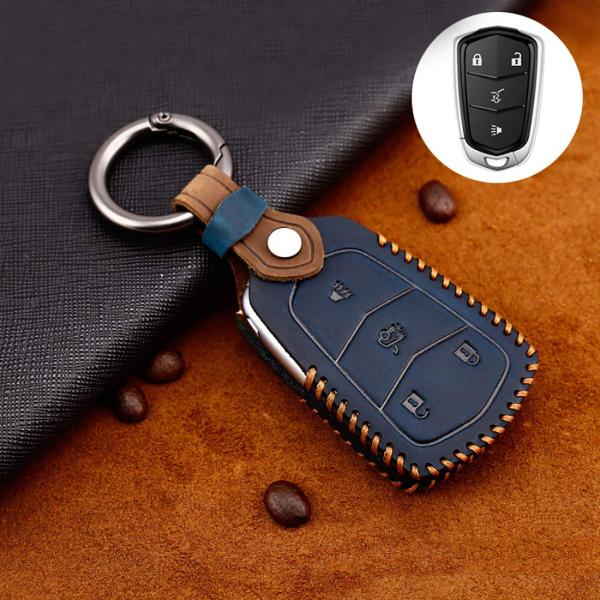 商品名: ontto スマートリモートキーフォブカバー キャデラックキーケースホルダースキン プレミアムレザー 4-button ブルー fnkd04 ontto 4-Button Key Fob Cover for Cadillac Ke...