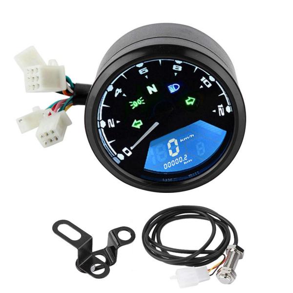 商品名Universal Motorcycle Speedometer Odometer Tachometer Gauge, LCD Digital Display Waterproof Tachometer Fuel Meter Gaug...