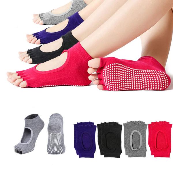 商品名:  Moiky Non Slip Toeless Socks for Women Yoga Pilates Barre Ballet Workout Grip Socks Open Half Toe Socks(4 Pairs)ブラ...