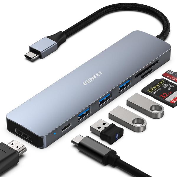 商品名: BENFEI USB C ハブ 7in1、USB C ハブ マルチポート アダプター、USB-C - HDMI 4K@30Hz、USB-C - SD/TF カードリーダー/3*USB 3.0/ PD 60W 充電 パワーデリバリー...