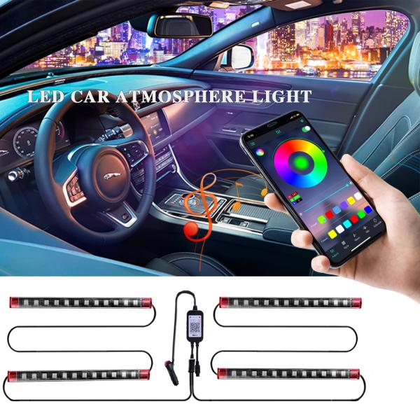 商品名:  LivTee Car Led Interior Lights, Newest Two-Line Design 4pcs 48 LED Multi DIY Color Music Under Dash Car Lighting W...