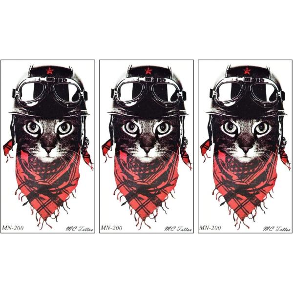 商品名PARITA Small Tattoos Cute Cat Kitten Racer Biker Motorcycle Cartoon Sticker Water Transfer Fake Tattoo 3D Waterproof ...