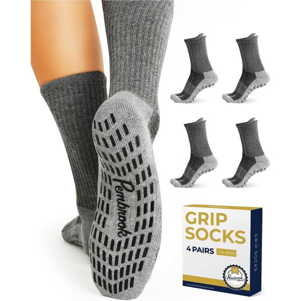 商品名Pembrook クルーノンスリップソックス 4足組 メンズ レディース 夫 パパ グリッパーソックス 病院 ヨガ ピラティス バレエ グリッピーソックス, グレー, MediumPembrook 4 Pairs Crew Non S...