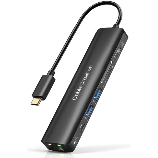 商品名: USB C ハブ,CableCreation 7-in-1 USBハブ Type-C 4K@60Hz HDMIポート 1Gbps LANポート 100W PD充電ポート USB3.0ポート SD&amp;Micro SDカードスロ...