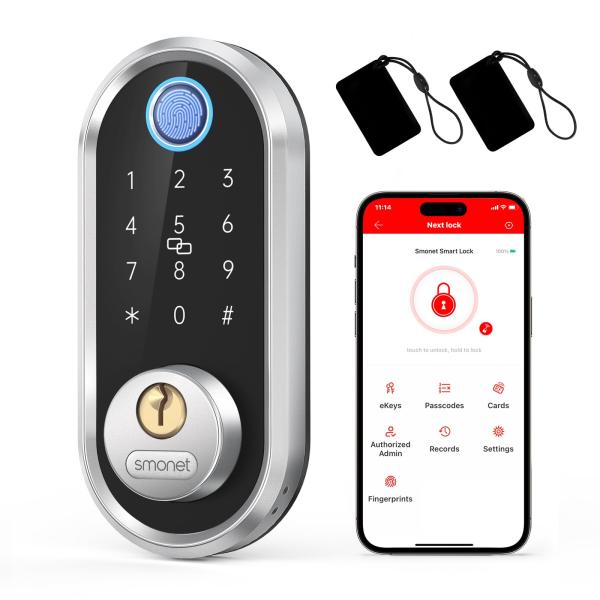 商品名:  Smart Deadbolt, SMONET Fingerprint Electronic Deadbolt Door Lock with Keypad-Bluetooth Keyless Entry Keypad Smart ...