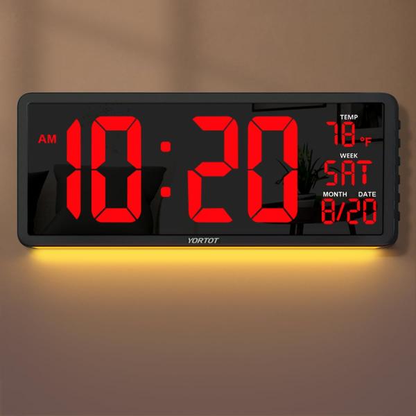 商品名: YORTOT Reloj de pared digital grande de 16 pulgadas con control remoto, brillo de 5 niveles, luz nocturna de 7 colo...