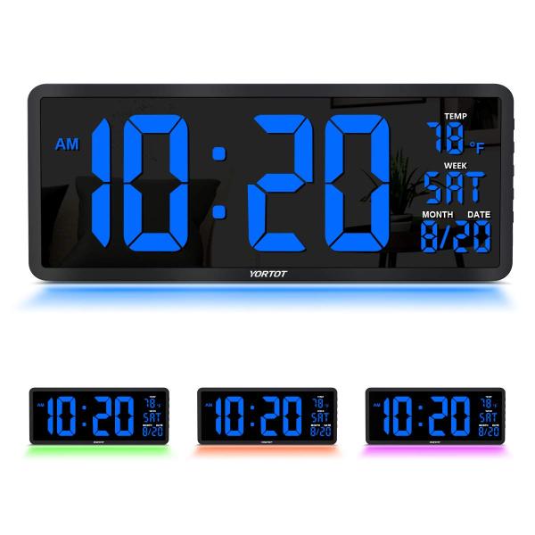 商品名: YORTOT Reloj de pared digital grande de 16 pulgadas con regulador de brillo de 4 niveles, control remoto, luz noctu...