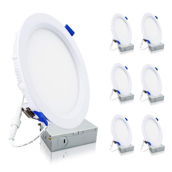 商品名:  ECOELER 6 Inch LED Recessed Ceiling Light with Junction Box, 6Pack Slim LED Dimmable Downlight with Baffle Trim, 5...