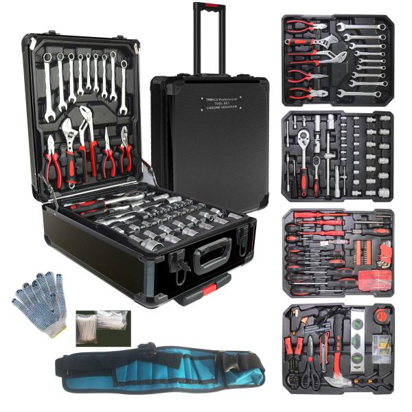 商品名:  Arcwares 799pcs Aluminum Trolley Case Tool Set Silver, House Repair Kit Set, Household Hand Tool Set, with Tool Be...