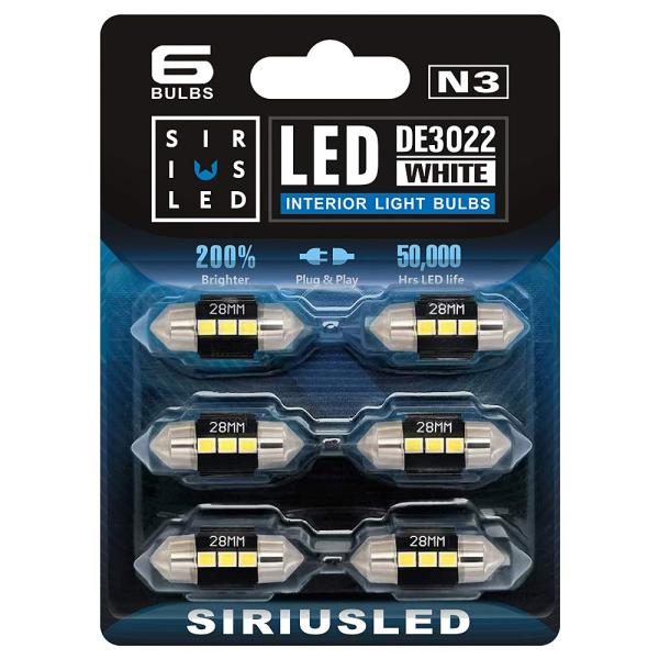 商品名: SIRIUSLED N3 DE3021 DE3022 LED電球 ピュアホワイト スーパーブライト LED フェストーン 300ルーメン 3030 チップセット 車 トラック 内装 ドームマップ ドア カーテシーライト 1.1イン...
