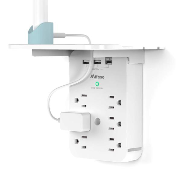 商品名:  Wall Outlet Extender - Surge Protector 6 AC Outlets Multi Plug Outlet with Shelf, 2 USB and USB C Charging Ports W...