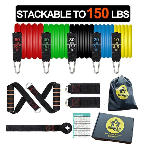 商品名: GorillaBanz GB150 エクササイズバンド 12個 ドアアンカー クッションハンドル キャリーバッグ 足首ストラップ 全身抵抗トレーニング 自宅トレーニング ヨガ ピラティス 物理療法 GorillaBanz GB15...