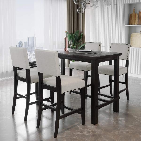 商品名:  Merax 5 Piece Dining Set Kitchen Table Set Counter Height Table Set with One Rectangle Table and 4 Cushioned Chair...