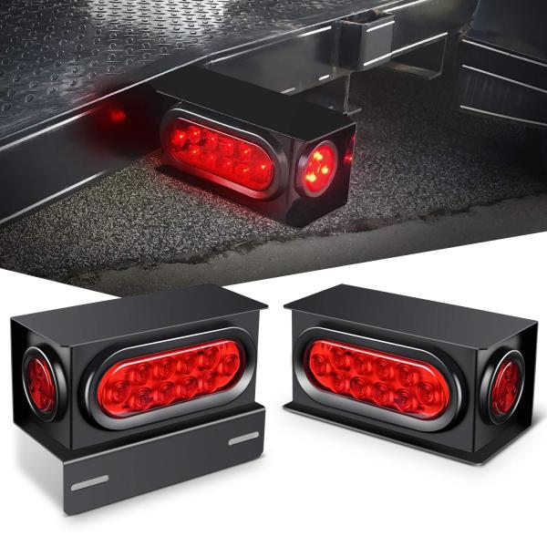 商品名:  Nilight 2PCS Steel Trailer Light Boxes Housing Kit w/6Inch Oval Red LED Trailer Tail Lights 2 Inch Round Red LED S...
