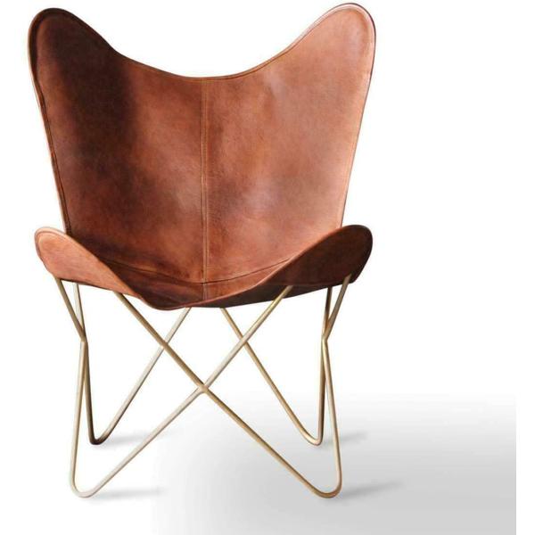 商品名:  Shy Shy Let’s Touch The Sky Leather Living Room Chairs- Brown Leather Butterfly Chair-Handmade with Powder Coated ...