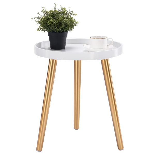 商品名:  Apicizon Round Side Table, White Gold Tray Nightstand Sofa Coffee Table End Table for Living Room, Bedroom, Small ...