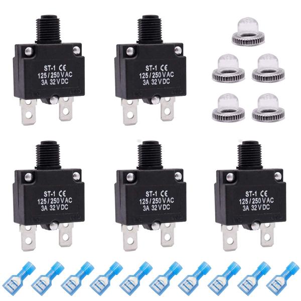 商品名:  mxuteuk 5Pcs 3Amp Circuit Breakers Push Button Manual Reset 125/250V AC 32V DC,Overload Protector Switch Thermal C...