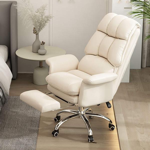 商品名: ホーム オフィスチェア,スイベルチェア PUレザー エグゼクティブチェア 用 作業 会議 書斎,人間工学 コンピュータチェア ハイバック なデスクとチェア を使用 ひじ掛け そして のフットレスト-ライスホワイト 60x114-1...