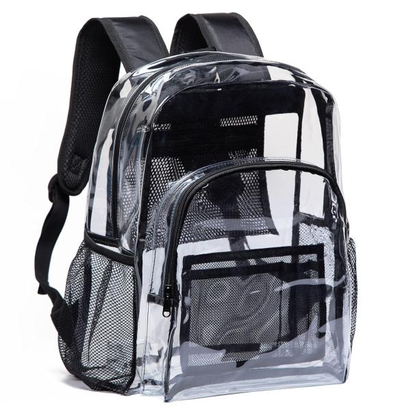 商品名: Vorspack クリアバックパック 高耐久 PVC 透明バックパック 強化ストラップ付き 大学の職場用, ブラック, one-size Vorspack Clear Backpack Heavy Duty PVC Transpa...