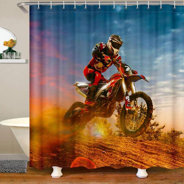 商品名:  Motocross Rider Shower Curtains for Bathroom Boys Dirt Bike Motorcycle Waterproof Fabric Shower Curtain with Hooks...