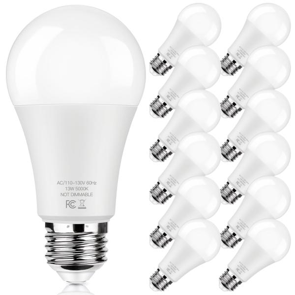 商品名:  LED Light Bulbs 100W Equivalent 1500 Lumens, A19 13W 5000K Daylight White Non-Dimmable, Super Bright No Flicker St...