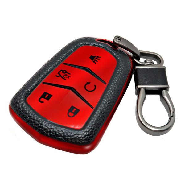 商品名: CTRINEWS キャデラックキーチェーン レザーキーチェーン付き 先進的なソフトTPU表面 レザーグレインキーフォブカバー 2015-2019 キャデラック エスカレード CTS SRX XT5 ATS STS CT6(レッド)...