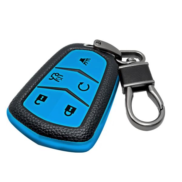 商品名: CTRINEWS キャデラックキーフォブ レザーキーチェーン付き 先進的なソフトTPU表面 レザーグレインキーフォブホルダー 2015-2019 キャデラック エスカレード CTS SRX XT5 ATS STS CT6用 (ブル...