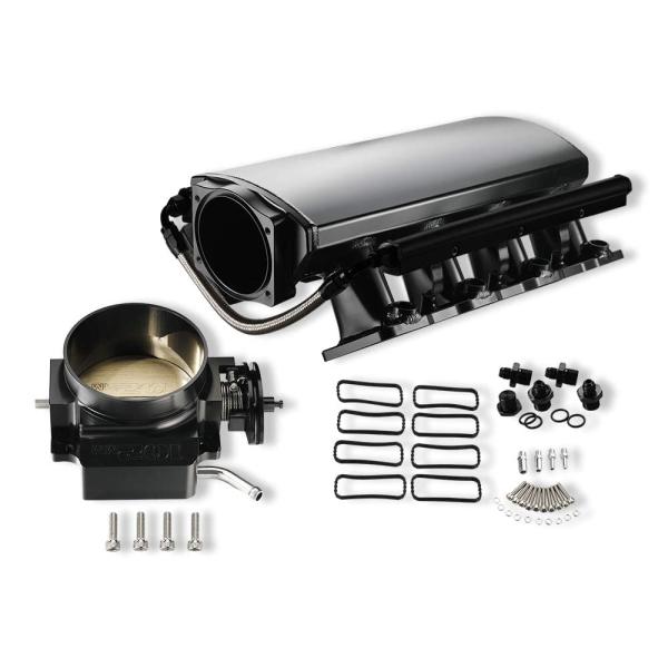 商品名: DEMOTOR PERFORMANCE ファブリックインテークマニホールドロープロファイルスロットルボディ 102mm カテドラルポートLS1/LS2/LS6ヘッド用 ブラック マップセンサーポート燃料レール付き DEMOTOR ...