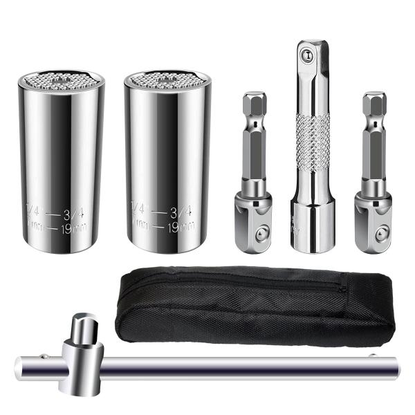 商品名: ユニバーサルソケット アップグレードされたユニバーサルソケットレンチツールセット 7-19mm 6個 ユニバーサルソケットグリップ パワードリルアダプター スライドバー Tハンドルレンチ 男性へのギフトに最適 PANMAX Uni...