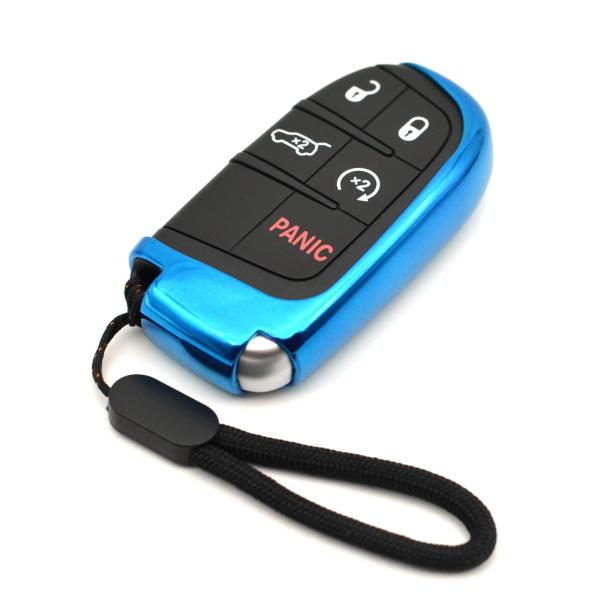 商品名: Jeep Compass Grand Cherokee Renegade Chrysler 200 300 Dodge Challenger Charger Durango Journey Fiat Blue TPU キーフォブカ...