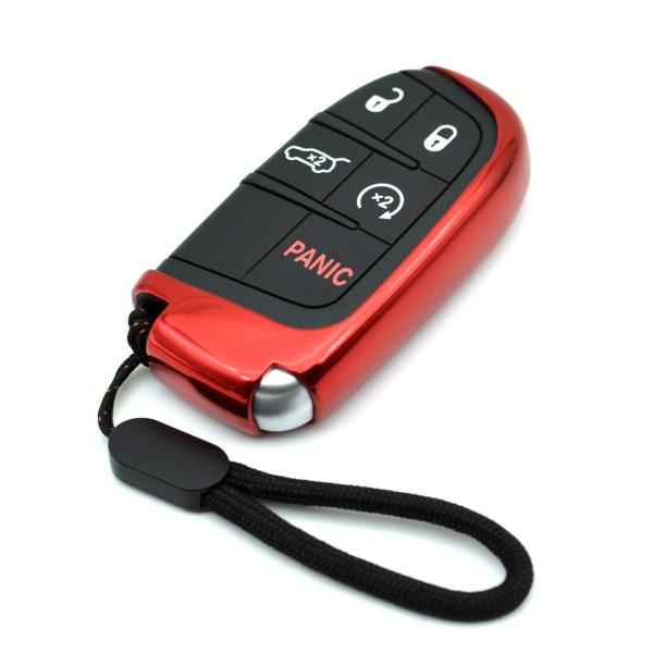 商品名: Jeep Compass Grand Cherokee Renegade Chrysler 200 300 Dodge Challenger Charger Durango Journey Fiat Red TPU キーフォブカバ...