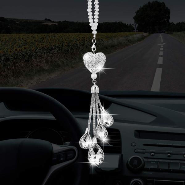 商品名:  Bling Heart Diamond Car Accessories, Crystal Car Rear View Mirror Charms Car Decoration Valentine's Day Gifts Luck...