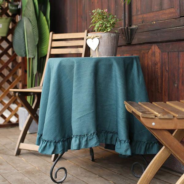 商品名:  vctops Rustic Solid Round Tablecloth with Ruffle Trim Linen Textured Table Cover for Kitchen Dining, Party, Holida...