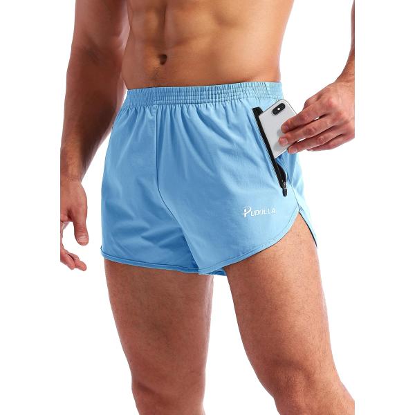 商品名:  Pudolla Men’s Running Shorts 3 Inch Quick Dry Gym Athletic Workout Shorts for Men with Zipper Pockets(Light Blue X...