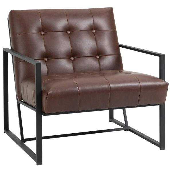 商品名:  HOMCOM Mid-Century Modern Accent Chair Faux Leather Sofa Button Tufted Armchair with Metal Frame, Brownブランド: HOMCO...