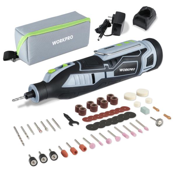 商品名: WORKPRO - Kit de herramientas rotativas inal〓mbricas de 12 V, 5 velocidades variables, potente grabador, lijadora, ...