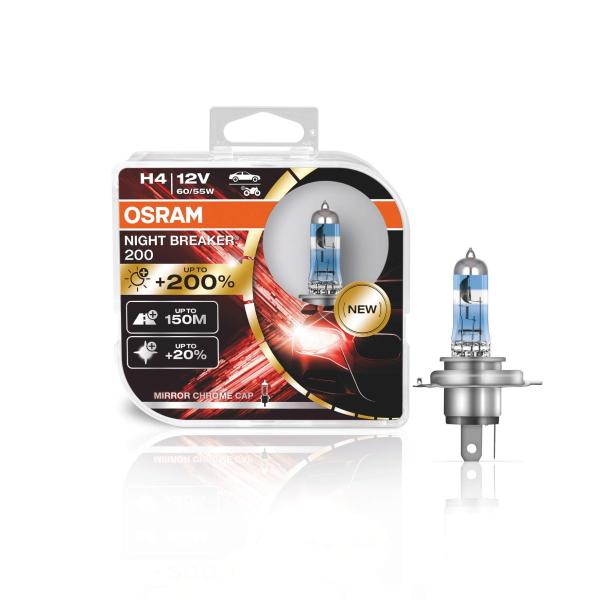 商品名:  OSRAM NIGHT BREAKER 200, H4, 200% more brightness, halogen headlight lamp, 64193NB200-HCB, 12V, Duo Box (2 lamps),...