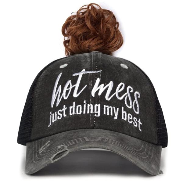 商品名:  FADACHY Hot Mess Baseball Cap Women Ponytail Hat Criss Cross Black Messy Bun Hat Adjustable Trucker Hat Ponytail H...