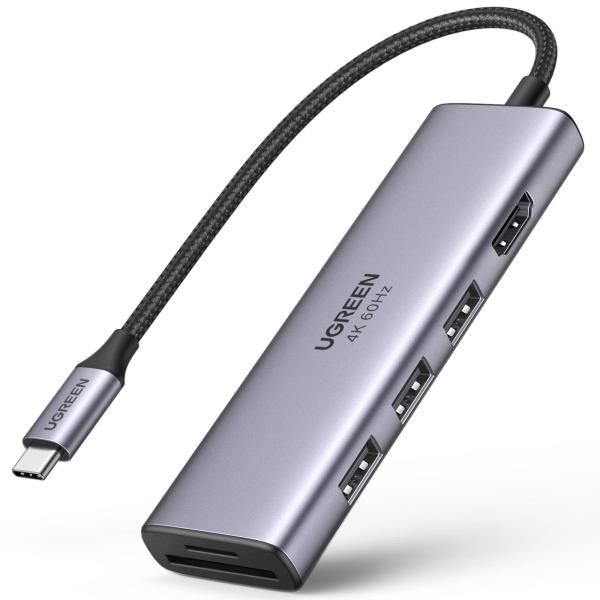 商品名: UGREEN USB Cハブ 4K@60Hz HDMI出力 6-IN-1 Type-Cアダプター HDMI 4K 3＊USB 3.0ポート SD/MicroSDカードリーダー Surface Dell MacBook HPXPSな...