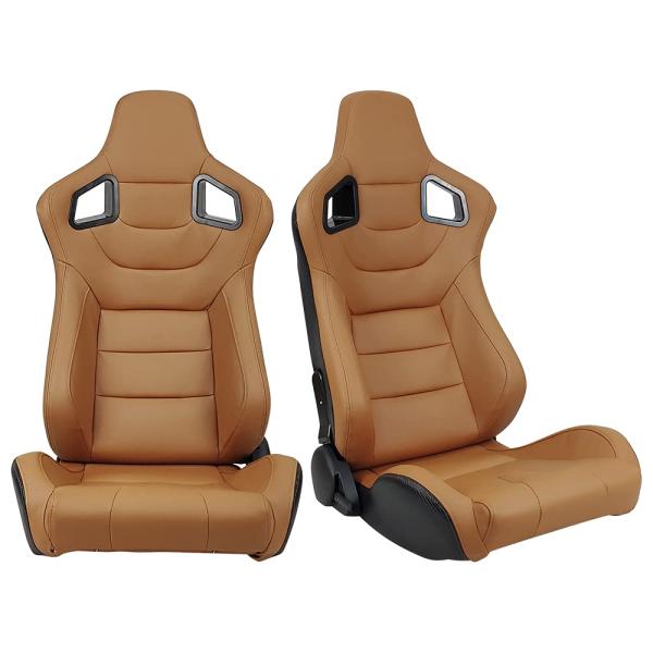 商品名: FREEMOTOR802 ユニバーサルレーシングシート ペア ブラウン PU &amp; カーボンレザー リクライニング可能 2つのデュアルスライダー付き 調節可能 FREEMOTOR802 Universal Racing Se...