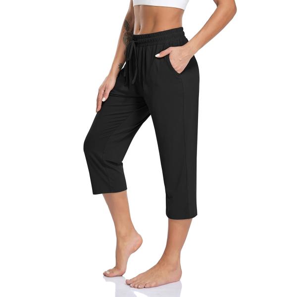 商品名:  TARSE Yoga Pants for Women Plus Size Capri Pants Pockets Casual Sport Activewear Capris Sweatpants Loose Fit (Blac...