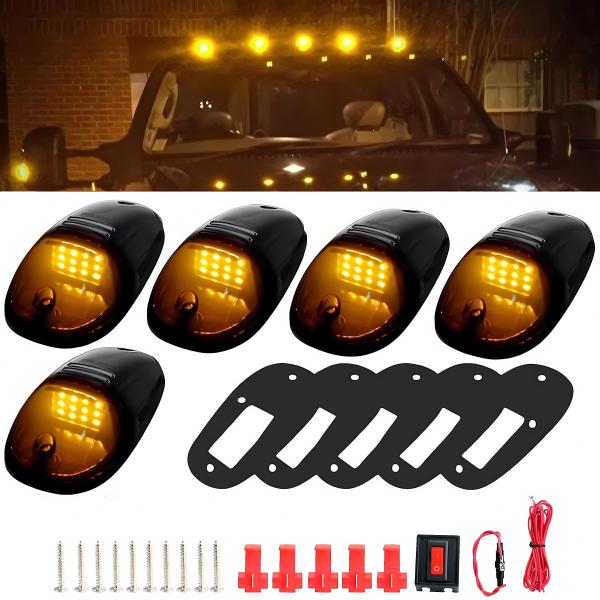 商品名:  MARLBSTON 5 X Cab Marker Light, Smoke Lens Amber LED Housing Cab Roof Running Lights, Top Clearance Light w/Wiring...