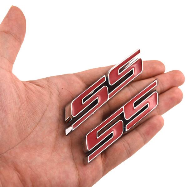商品名: レッド SS エンブレム バッジ ステッカー 交換用 カマロ SS シルバラード シリーズ クローム トランク (レッド) 2個 2X Red SS Emblems Badge Sticker Replacement for Ca...