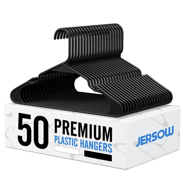 商品名:  Jersow Black Plastic Hangers 50 Pack, Clothes Hangers Space Saving, Heavy Duty Coat Hangers for Closet, Non Slip C...