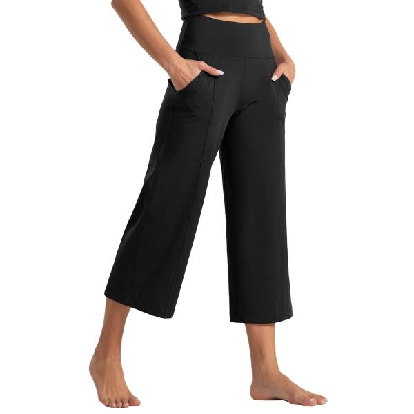 商品名:  Tmustobe Womens Lounge Yoga Capris Pants Bootleg Tummy Control High Waist Workout Flare Crop Pants with Pockets (B...