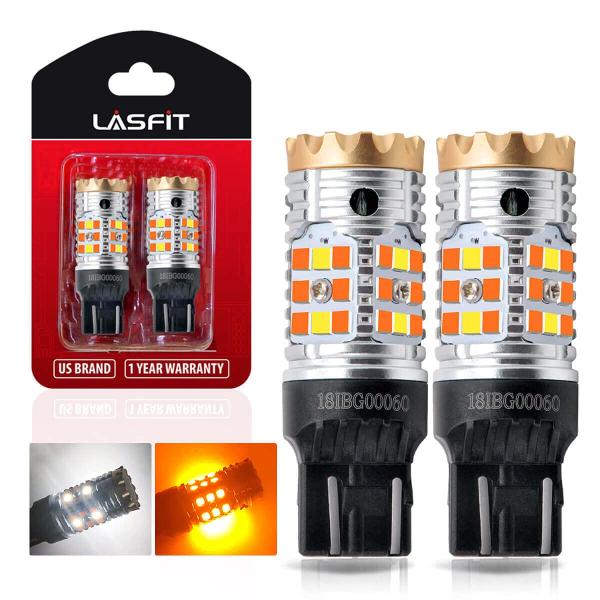商品名: LASFIT Canbus Ready 7443 LED電球 7444 エラーフリー 7444na フロントウィンカー用 デュアルカラー 昼間稼働 (DRL) パーキングライト プラグ&amp;プレイのみ 標準ソケットアンバー/ホ...