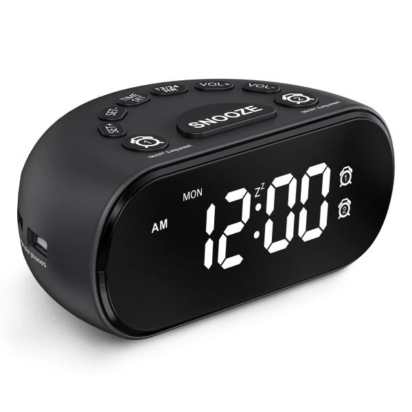 商品名:  REACHER Weekday/Weekend Dual Alarm Clock with 2 USB Ports, 5 Wake Up Sounds, Adjustable Volume, LED Digital Displa...