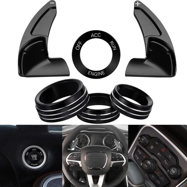 商品名:  KEALAS Aluminum Alloy Steering Wheel Shift Paddle+Air Conditioning A/C Volume Button Knob Decor+Start Stop Push Bu...
