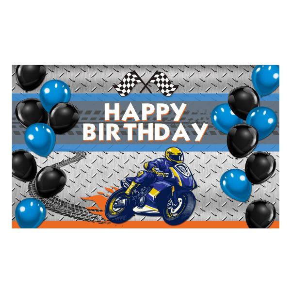 商品名: Allenjoy モトクロス ハッピーバースデー バックドロップ 男の子 キッズ パーティー用品 デコレーション 誕生日ケーキ テーブルバナー ブラックとブルー バルーン オートバイ 写真 背景 ホームインテリア フォトブース小道...