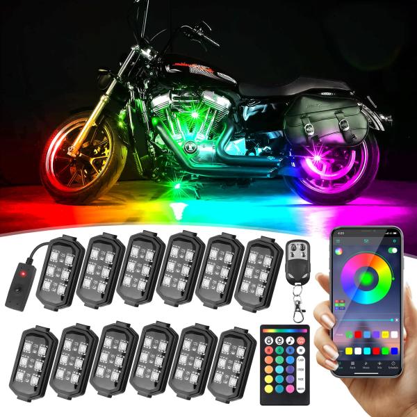 商品名:  Chipcolor 12 Pcs Motorcycle LED Light Kit, APP Control RGB Motorcycle LED Lights 16 Million Color Dual Remote Brak...